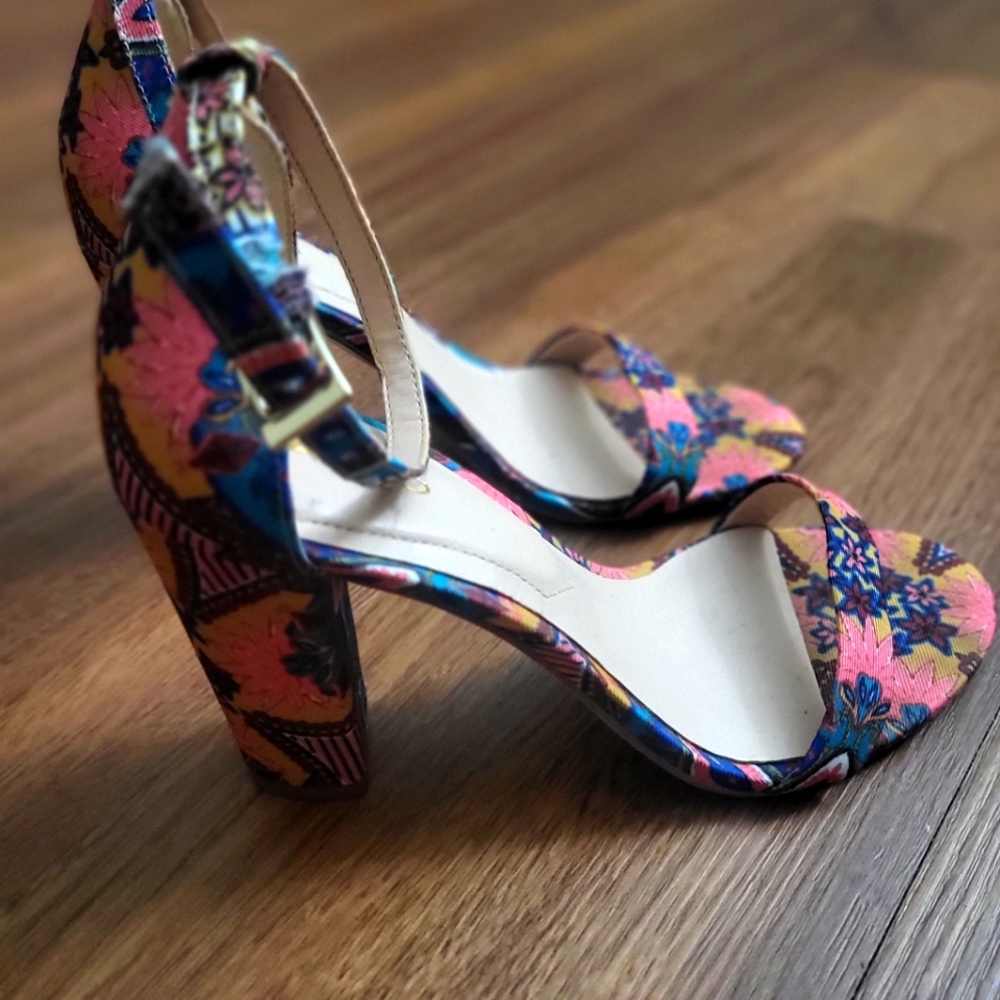 Floral Print Aldo Low Block Heels - Gem